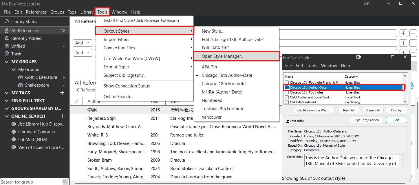 Set Output Style - EndNote 2025 for Windows - Subject and Research ...