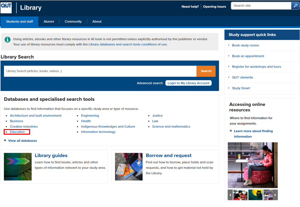 Select and navigate databases - Course guide: Education - Library ...