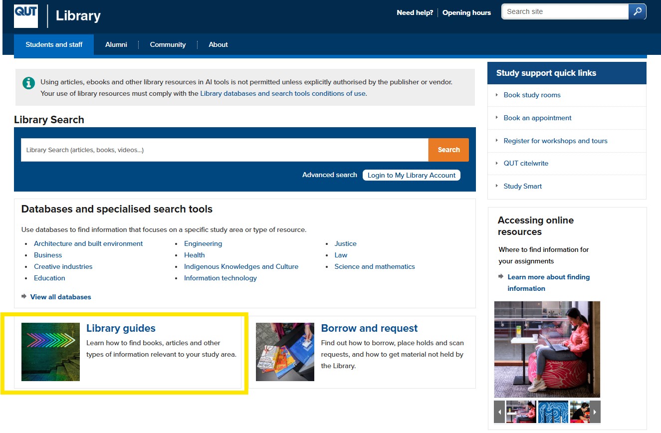 Getting help from the Library - Course Guide: QUT You - Library guides ...