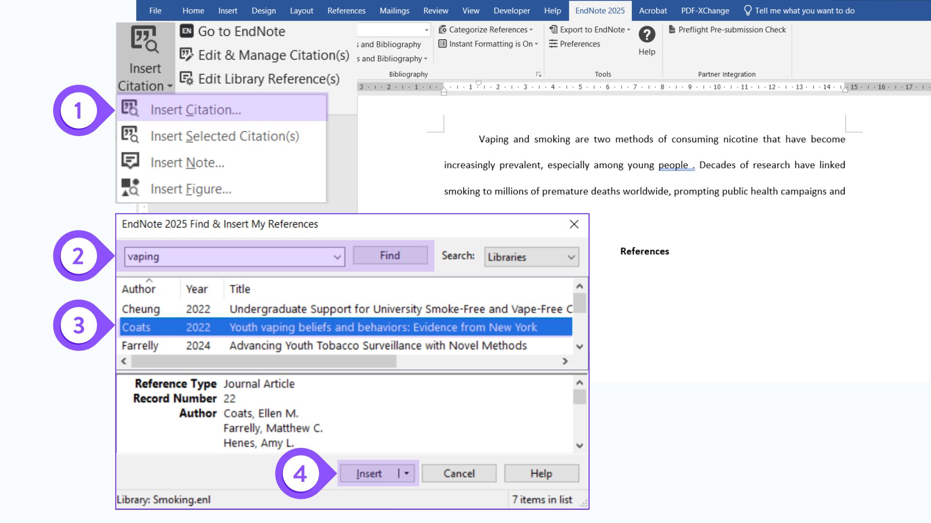 1. Insert Citation - EndNote 2025 - Research Guides at Hong Kong ...